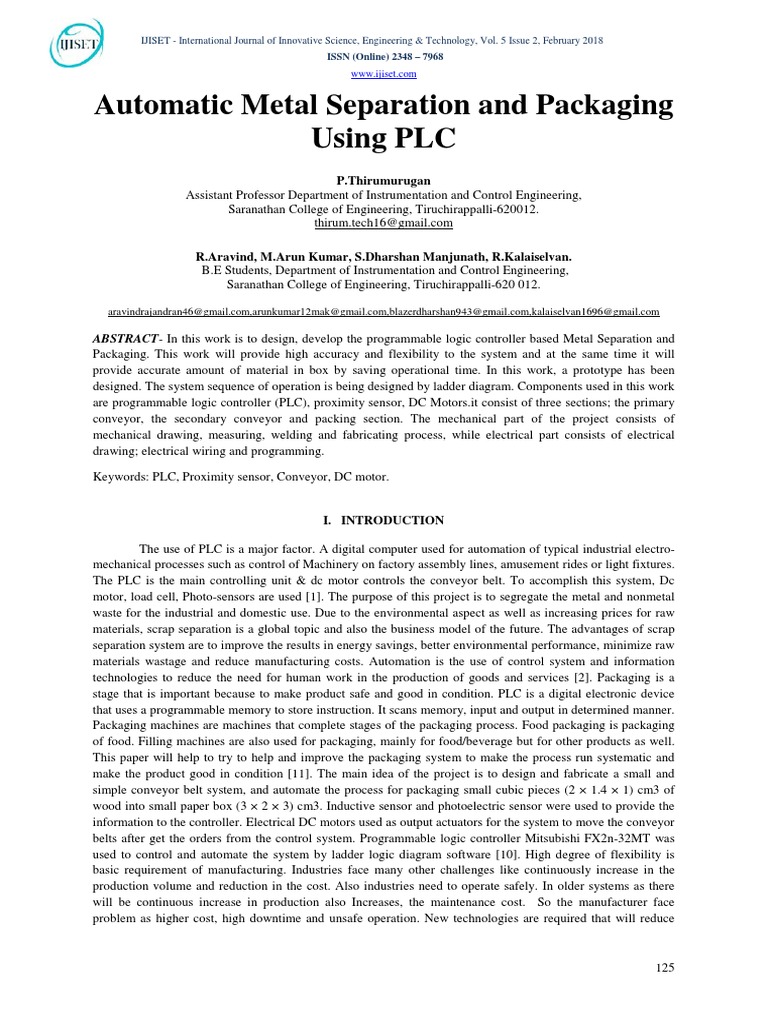 3.PLC Based Sorting System Using Metal Detection | PDF | Programmable Logic Controller | Automation