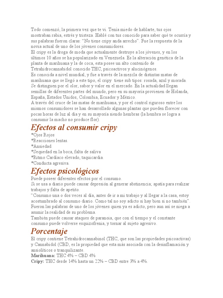 Efectos Del Crispy | PDF | Cannabis (Droga) | Tetrahidrocannabinol