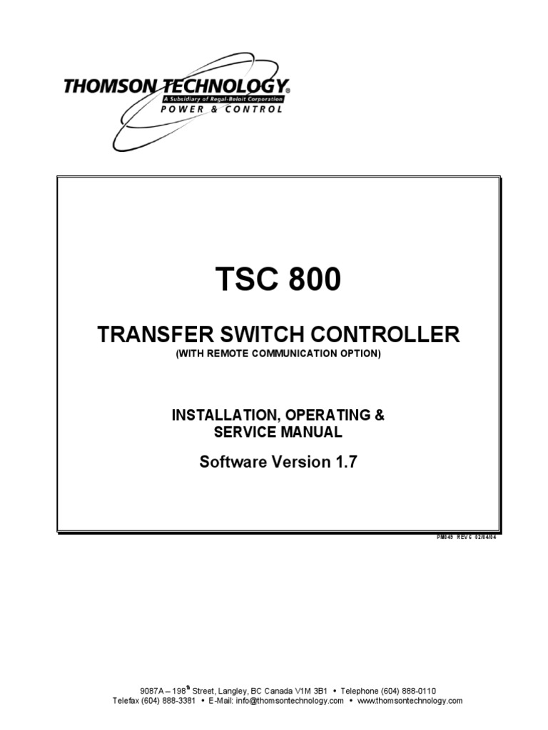 Transfer Switch Controller: Software Version 1.7 | PDF | Electrical ...