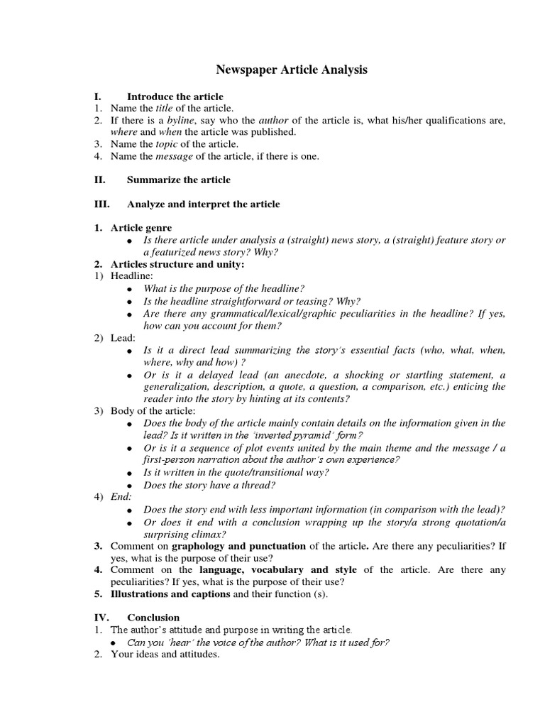 Newspaper Article Analysis | PDF