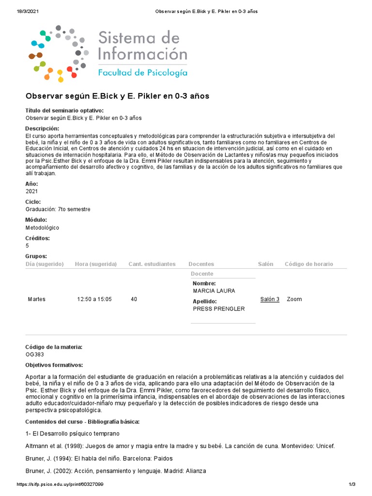 Observar Según E.Bick y E. Pikler en 0-3 Años | PDF | Psicoanálisis ...