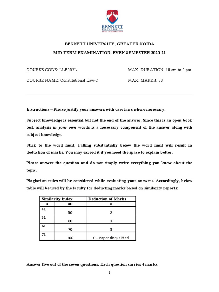 Mid Term Exam Question Paper | PDF | Test (Assessment) | Common Law