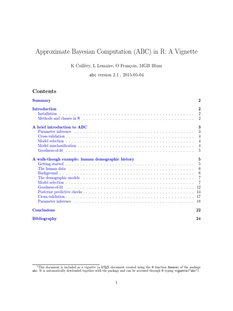 Approximate Bayesian Computation (ABC) in R: A Vignette | PDF | Cross Validation (Statistics ...