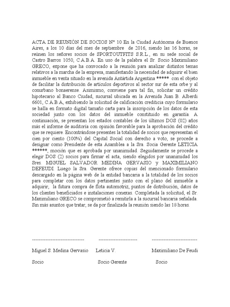 Acta de Reunion de Socios | PDF