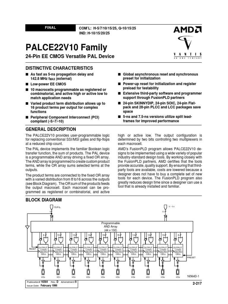 PALCE22V10 Family: 24-Pin EE CMOS Versatile PAL Device | PDF | Logic ...