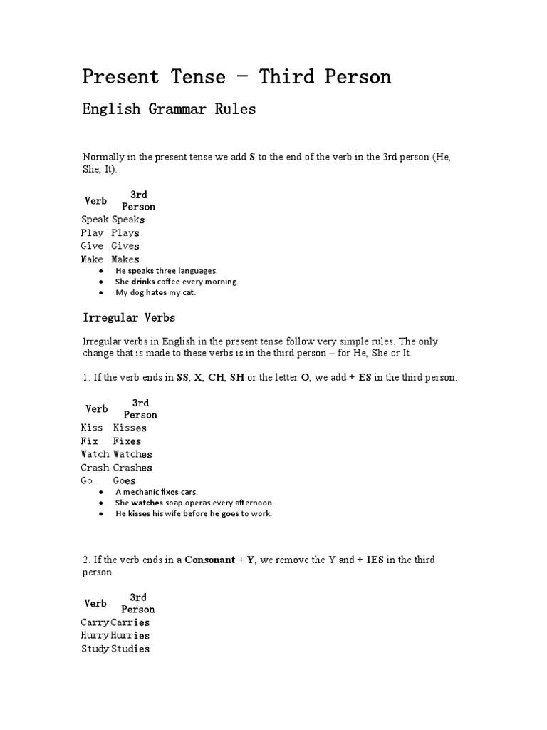 Present Tense Third Person | PDF