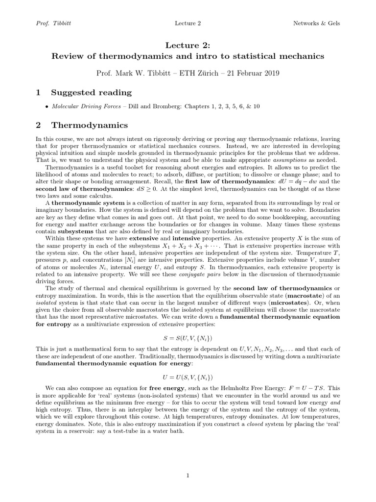 Review of Thermodynamics and Intro To Statistical Mechanics: Prof. Mark ...