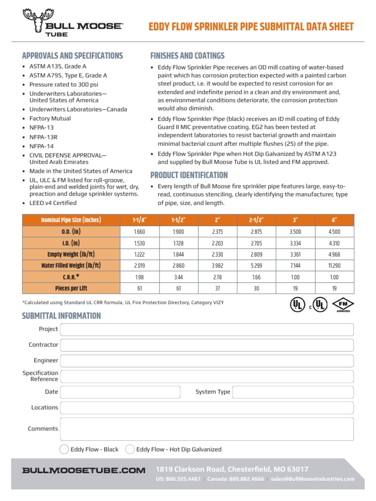 Eddy Flow Sprinkler Pipe Submittal Data Sheet: Approvals and ...