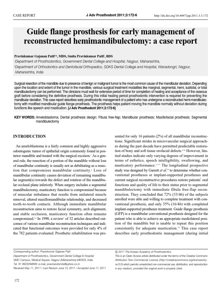 Guide Flange Prosthesis For Early Management of Reconstructed ...