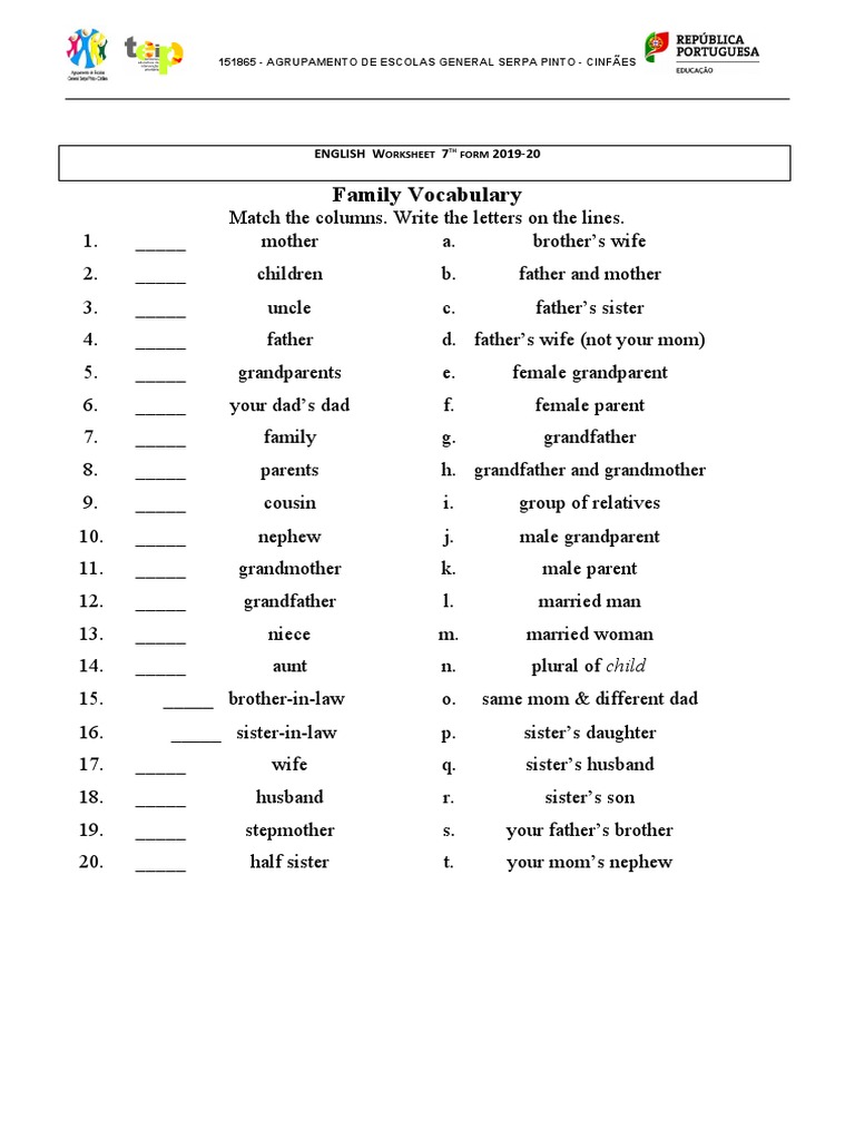 Family Worksheet | PDF | Grandparent | Parent And Child