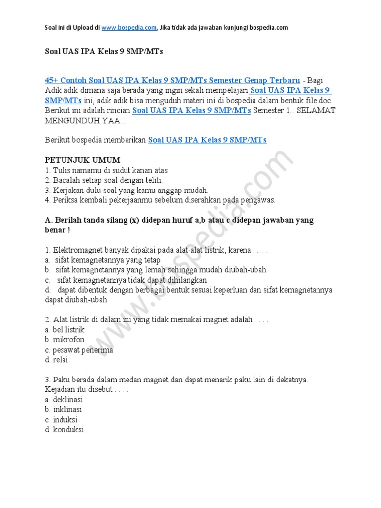 SOAL UAS IPA KELAS 9 | PDF