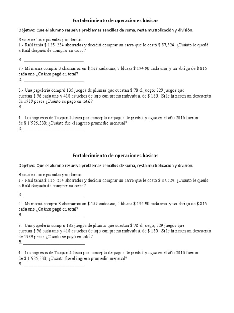 Problemas de Operaciones Basicas | PDF