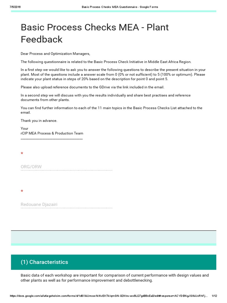 Oran - Basic Process Checks MEA Questionnaire - ORG-OrW | PDF | Mill ...