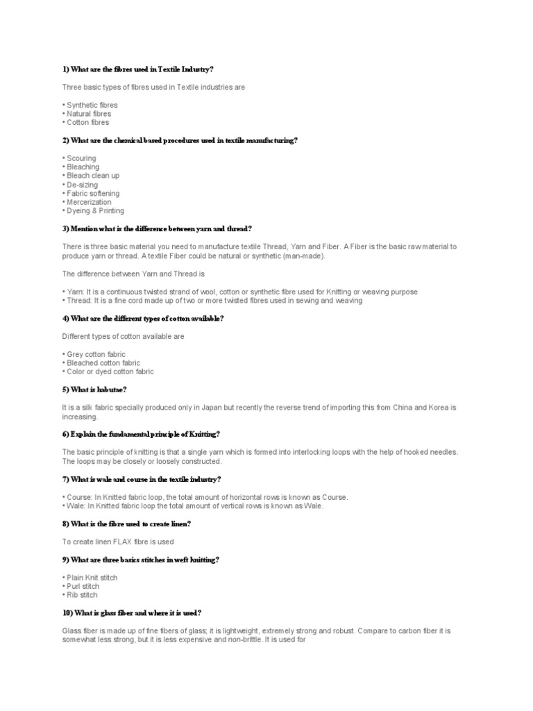 Textile Interview Question | PDF | Textiles | Yarn