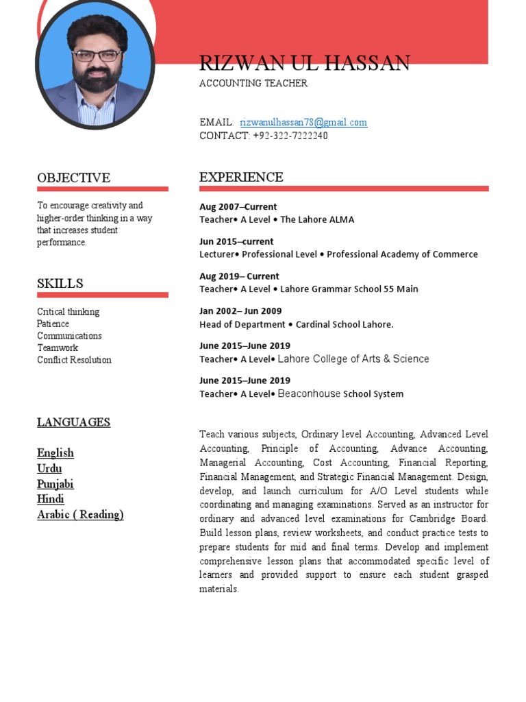 Rizwan Ul Hassan: Objective Experience | PDF | Accounting | Lesson Plan