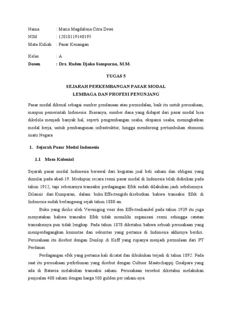 Sejarah Perkembangan Pasar Modal | PDF