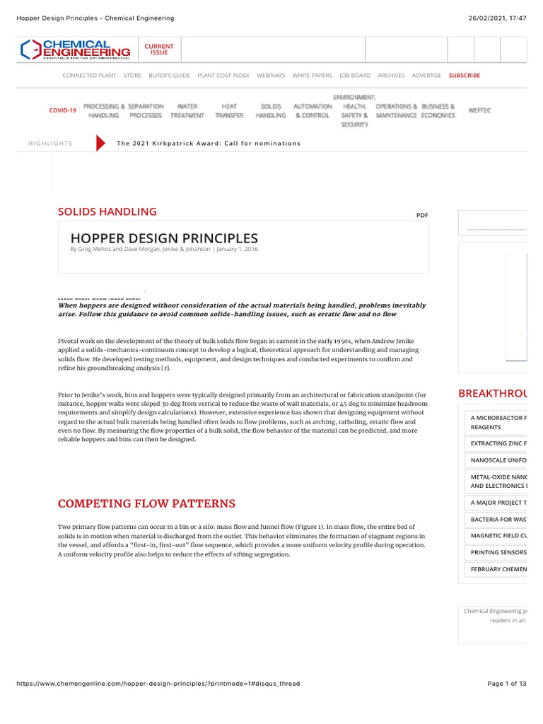 Hopper Design Principles - Chemical Engineering | PDF | Yield ...