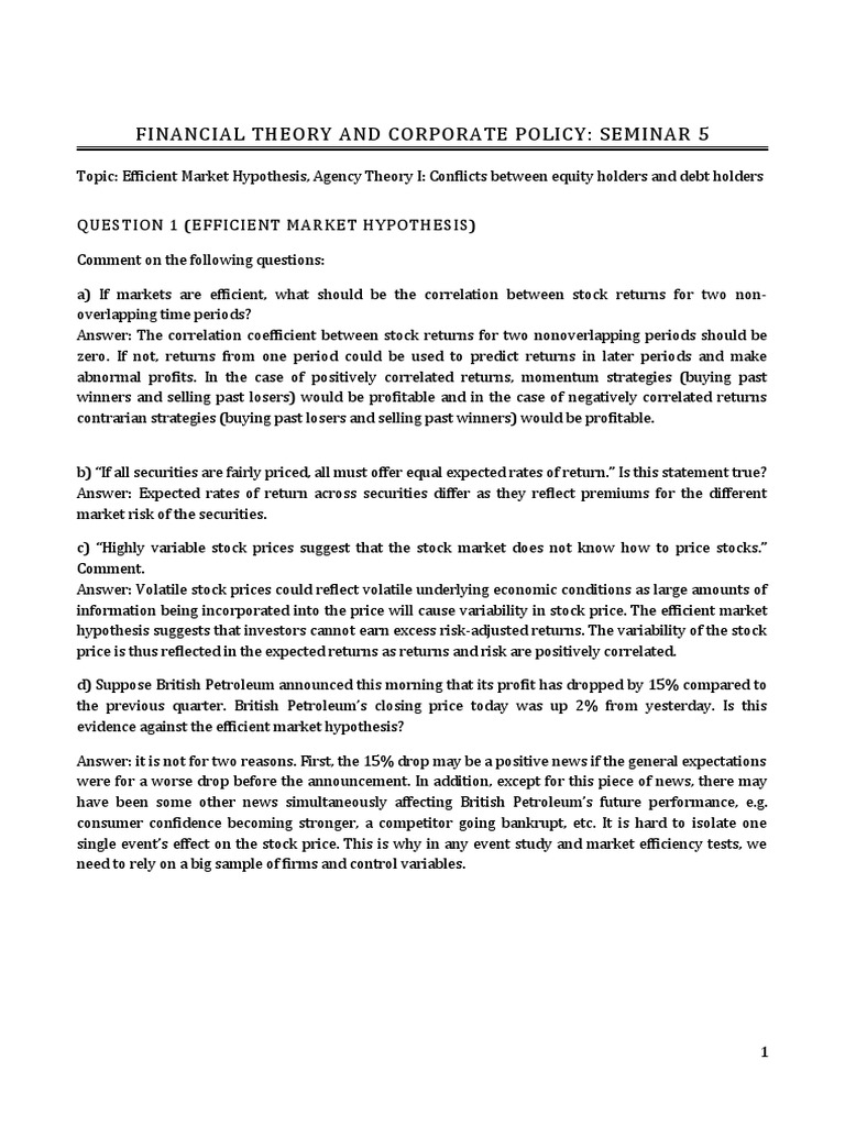 FTCP Seminar 5 Answers (6) XSXSXSX | PDF | Efficient Market Hypothesis ...