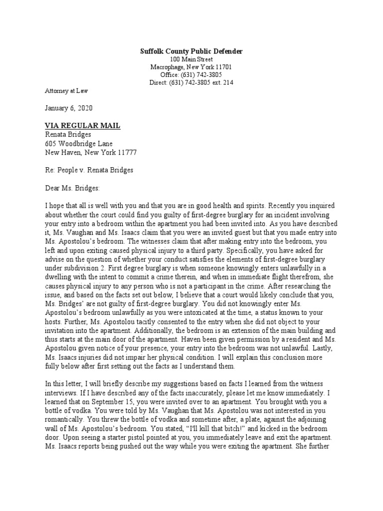 Client Letter Legal Process II | PDF | Burglary | Legal Procedure