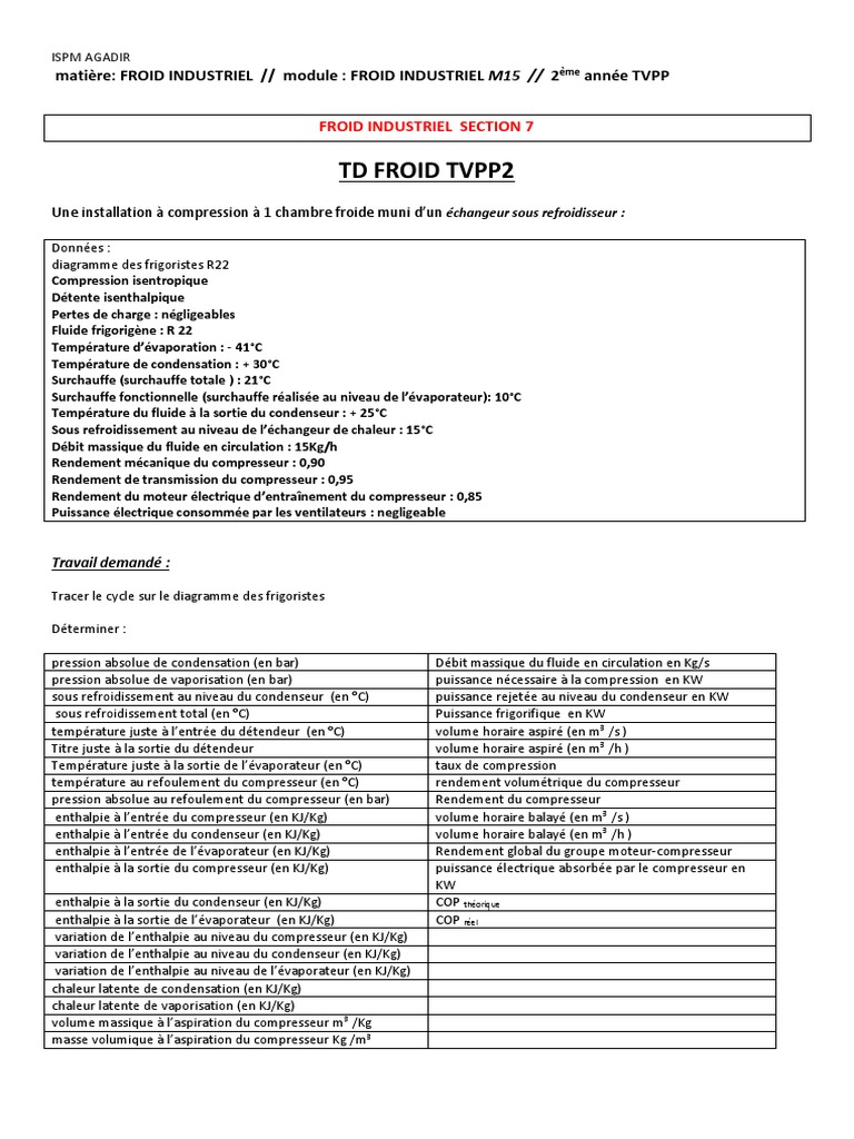 TD FROID Section 7 | PDF | Enthalpie de changement d'état | Enthalpie