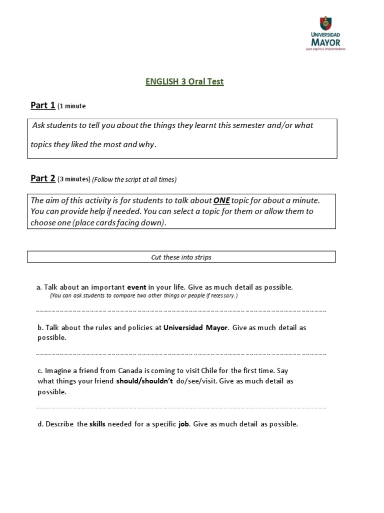 English 3 Oral Test 2 2020-01 | PDF | Communication | Learning