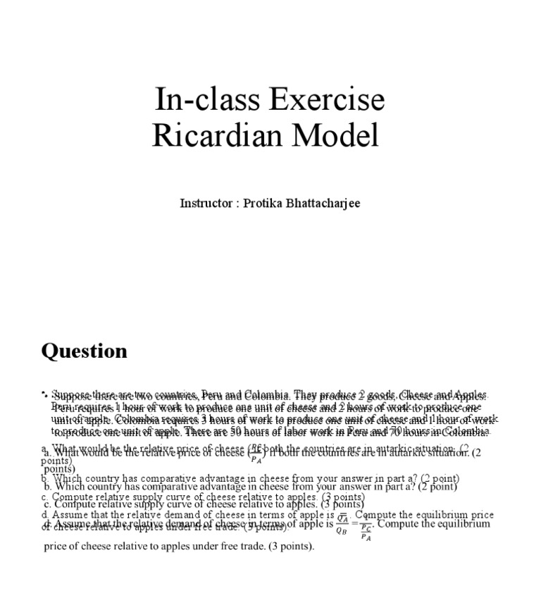 In-Class Exercise Ricardian Model | PDF