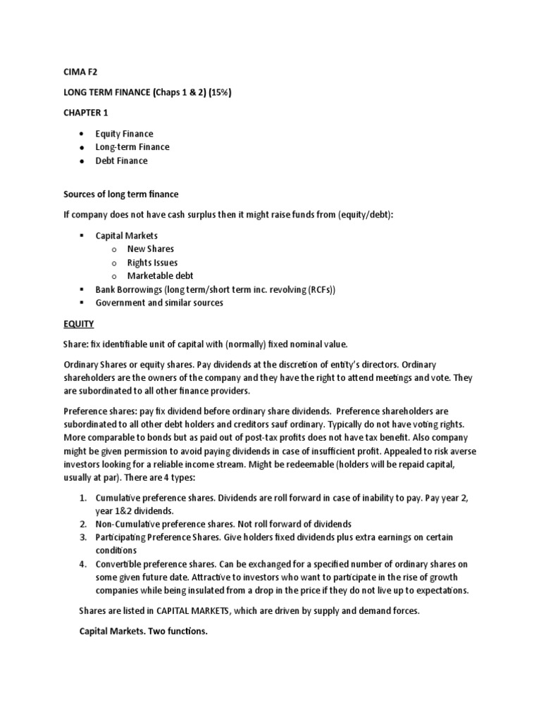 CIMA F2 Summary | PDF | Deferred Tax | Cost Of Capital