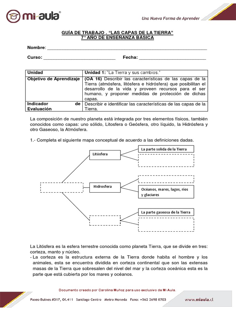 Guía de Trabajo: Capas de la Tierra | PDF | Corteza (Geología) | Tierra