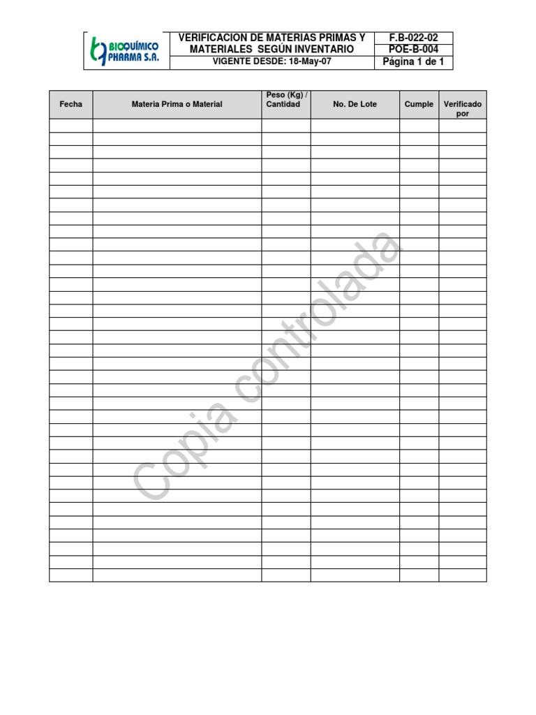 FB 02202 Verificacion de Materias Primas y Materiales Segun Inventario ...