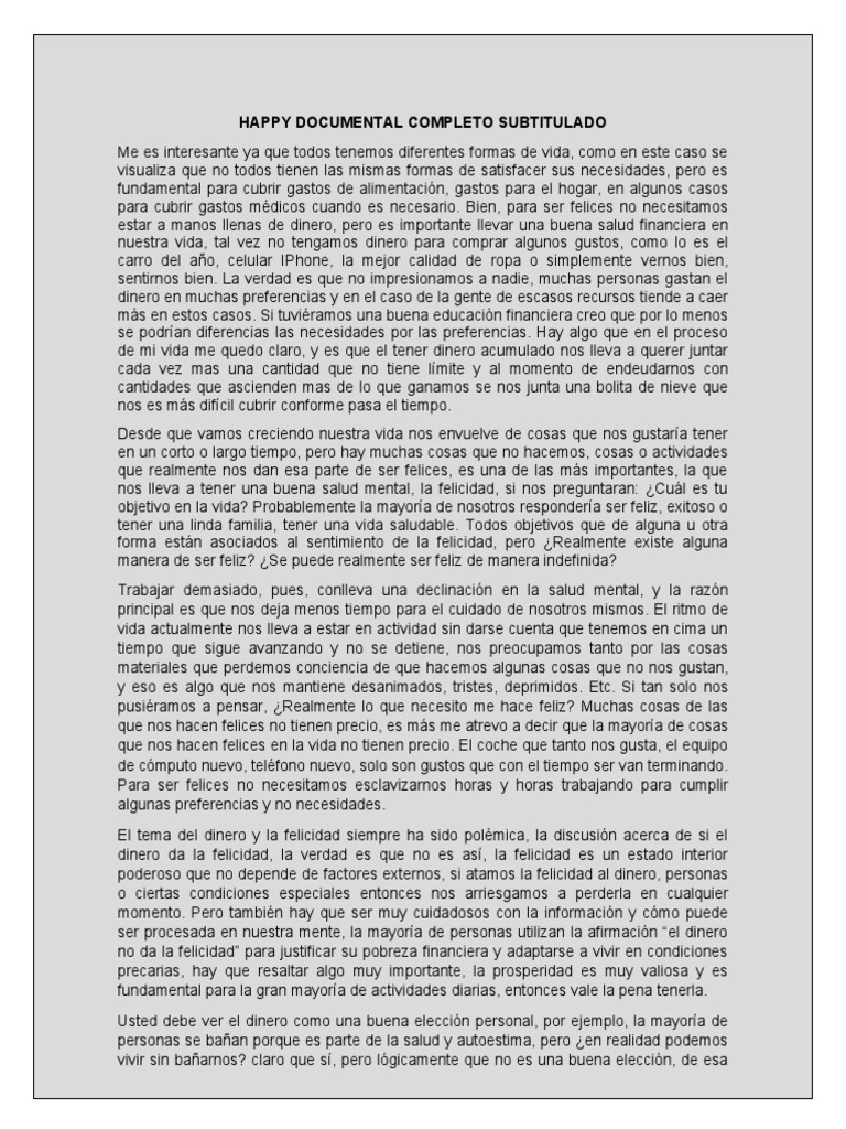 Happy Documental Completo Subtitulado | PDF | Felicidad | Vida