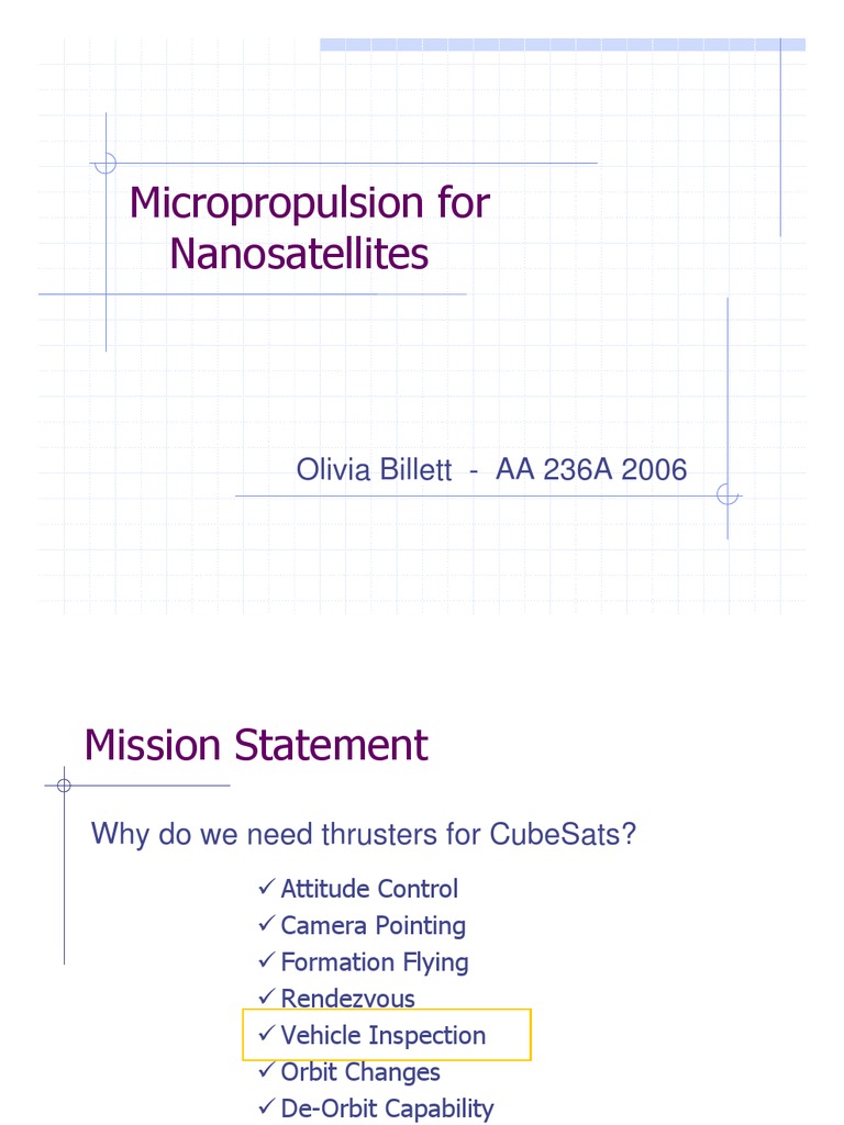 Lecture-17 PPT For Cubesat | PDF | Spacecraft Propulsion | Rocket Engine