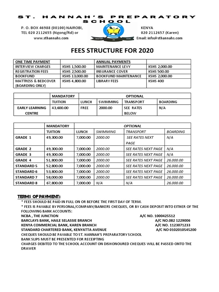 Primary School Fees Structure 2020 | PDF | Nairobi | Banks