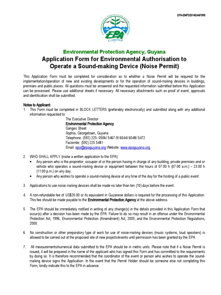 Application Form For Environmental Authorisation To Operate A Sound ...
