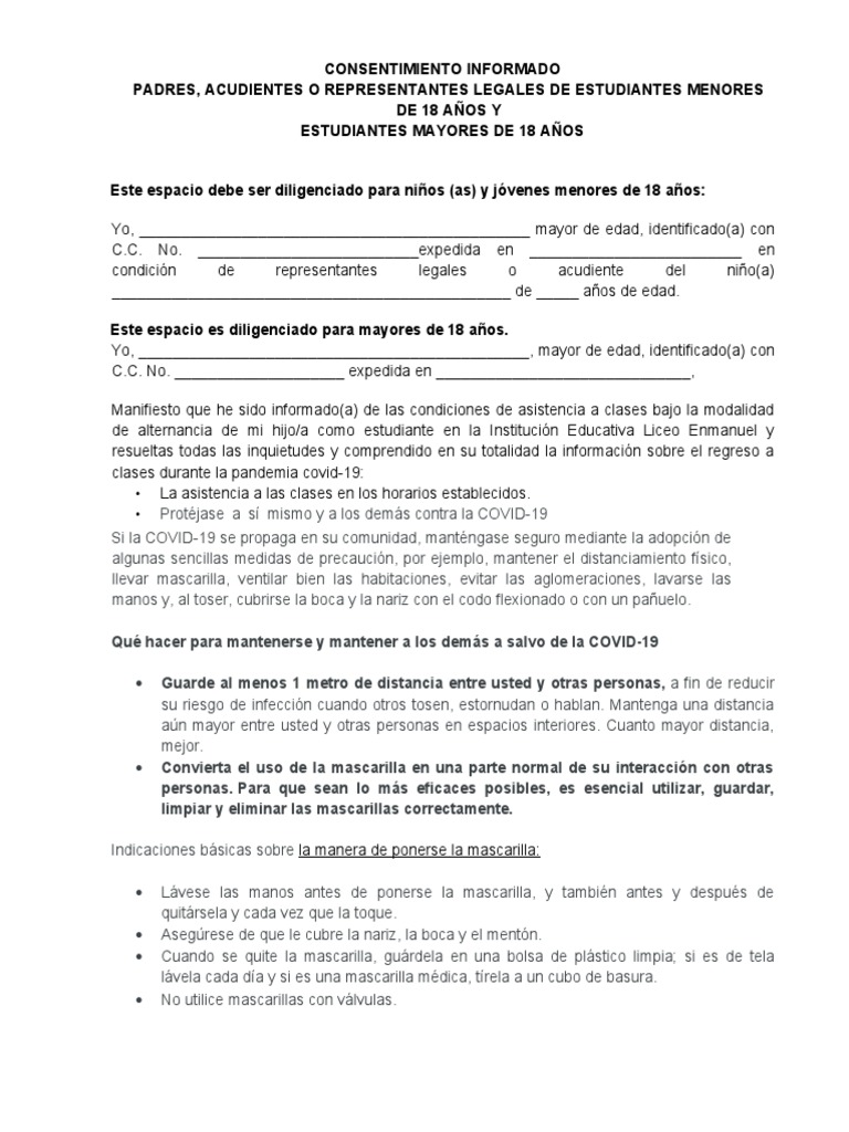 Consentimiento Informado | PDF | Medicina | Especialidades Medicas