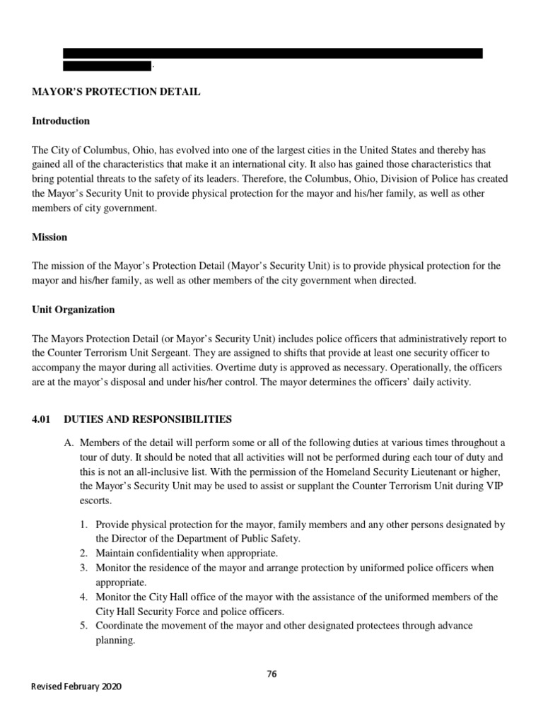 Mayor's Security Detail SOP | PDF | Vehicles | Police