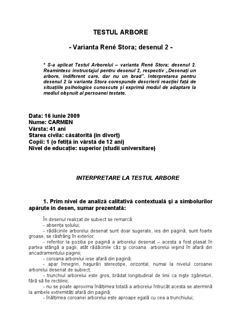 Model Interpretare La Testul Arbore - Subiect Carmen | PDF