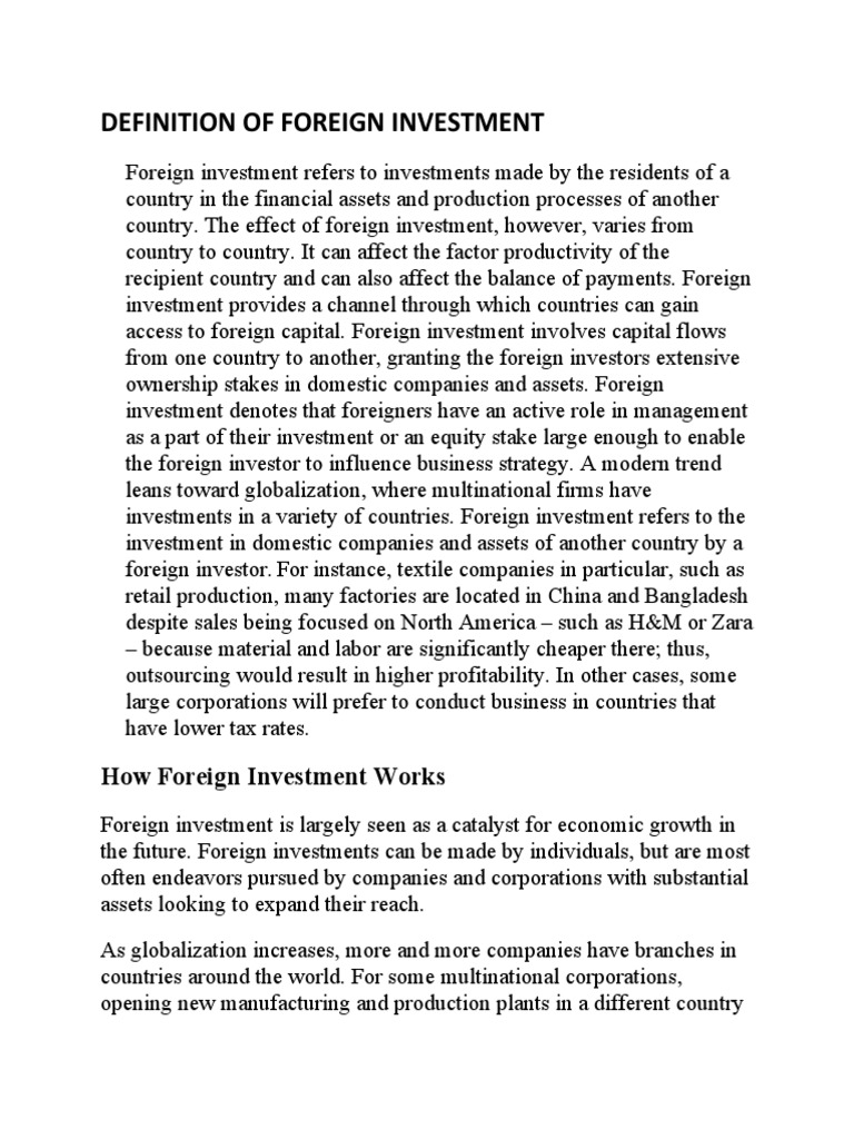 Definition of Foreign Investment | PDF | Foreign Direct Investment ...