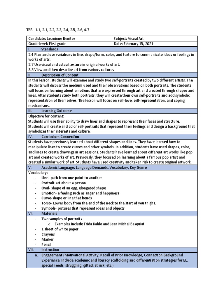 Domain 1 Lesson Plan | PDF | Teachers | Emotions