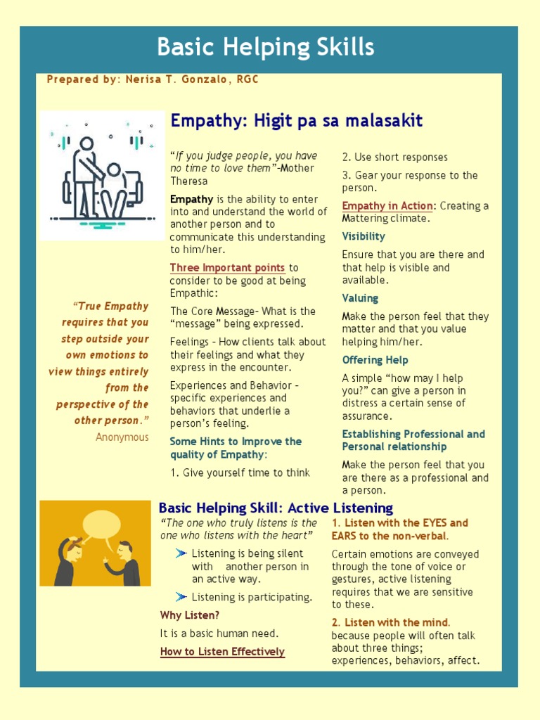 Basic Helping Skills | PDF | Empathy | Psychological Concepts
