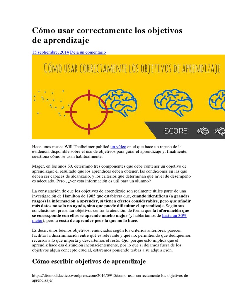Cómo Usar Correctamente Los Objetivos de Aprendizaje | PDF ...