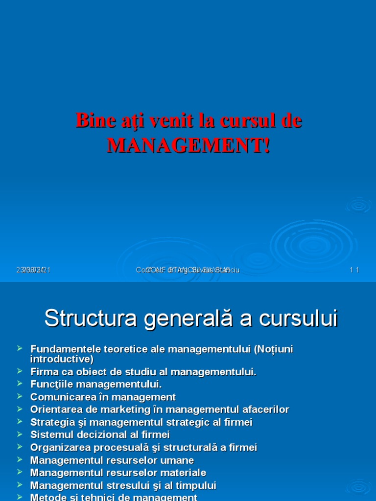 Management Prezentare PPT Curs-1 | PDF