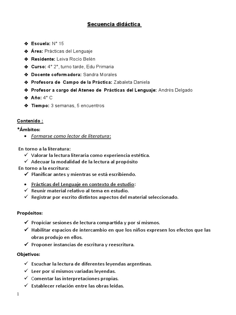 Secuencia Didáctica: Leyendas para 4° Grado | PDF | Leyendas | Plan de ...