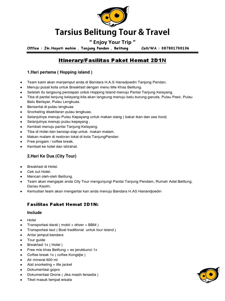 Paket Hemat 2D1N - Tarsius | PDF
