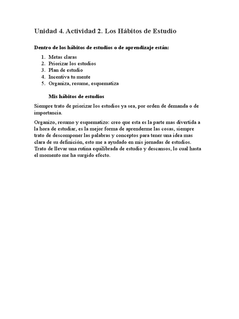Unidad 4 Los Habitos de Estudio | PDF