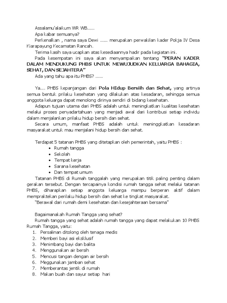 Peran Kader dalam PHBS Keluarga Sehat | PDF | Gaya Hidup