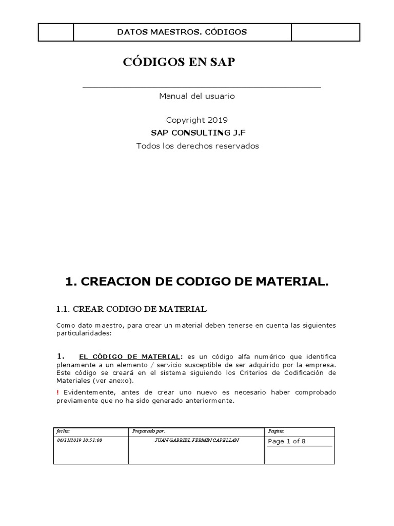 Codigos Oficiales en Sap. | PDF | Sistema de manejo de calidad ...