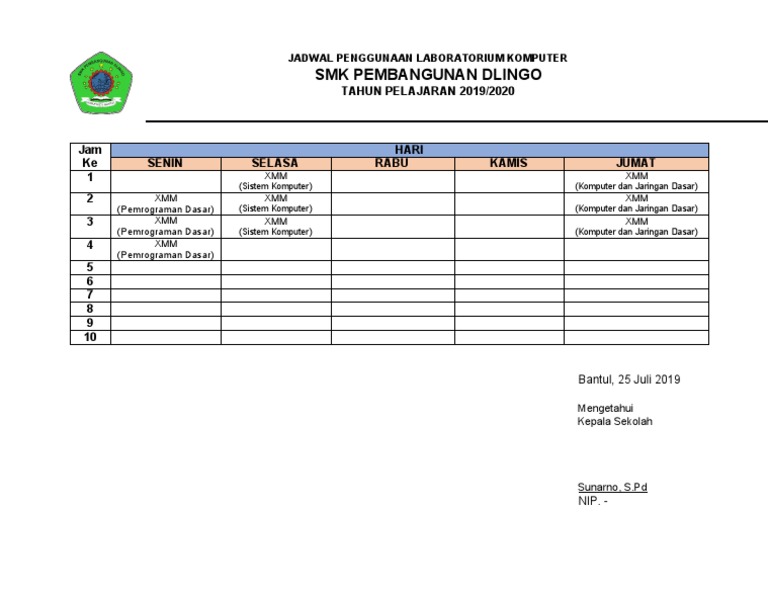 Jadwal Penggunaan Laboratorium Komputer | PDF