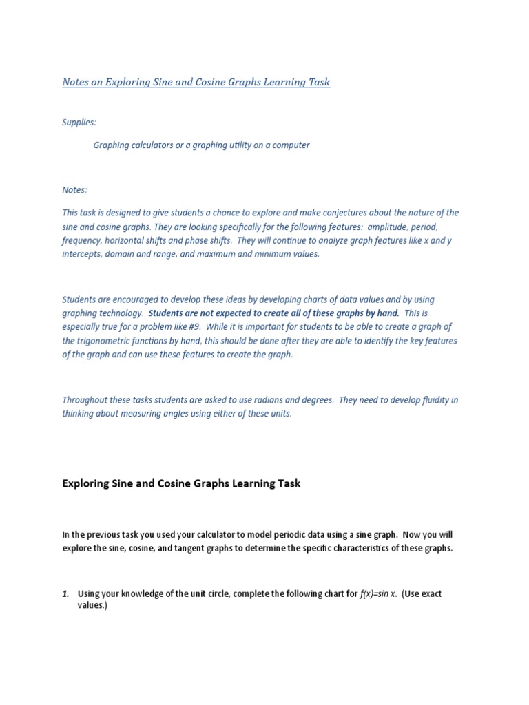 Exploring Sine and Cosine Graphs Learning Task | PDF | Trigonometric ...