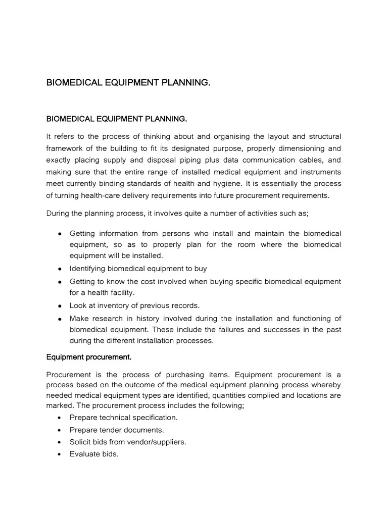 Biomedical Equip Planning | PDF | Biomedical Engineering | Procurement