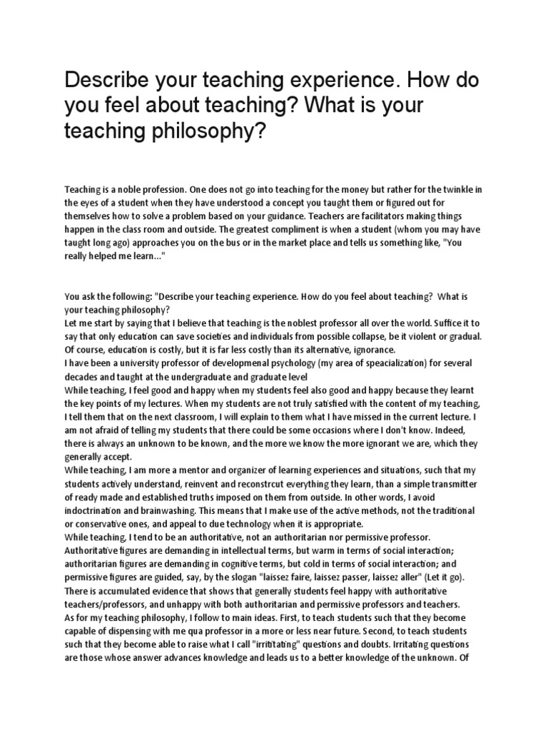 Describe Teaching Experience | PDF | Lecture | Cognition